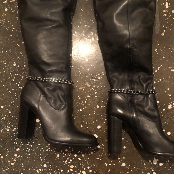 DUNDAS | Shoes | Dundas X Revolve Kate Boots Black Leather Fur Chain ...